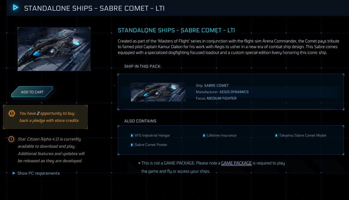 Buy Cheap Sabre Comet LTI - Original Concept for Star Citizen